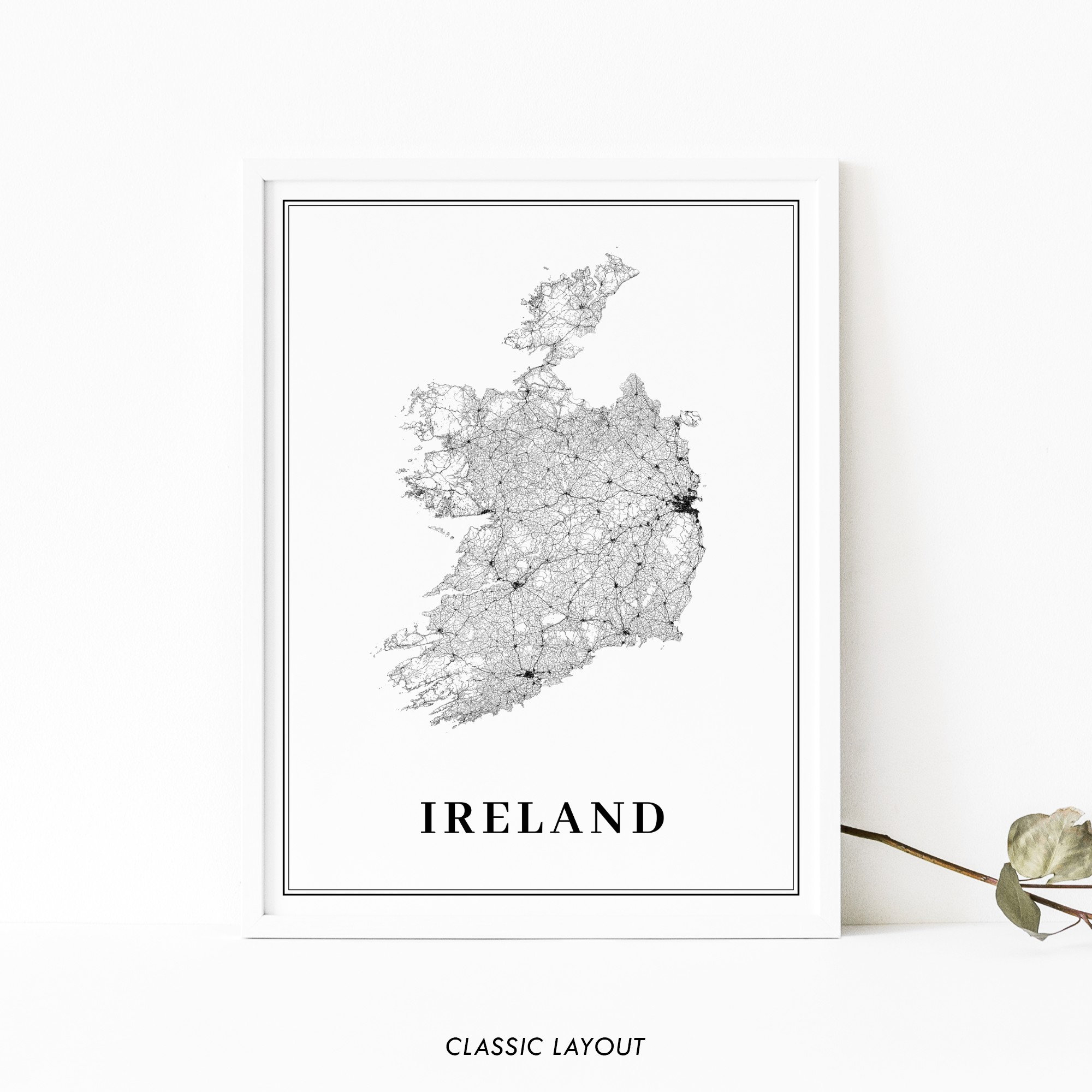 Ireland Map Print, Country Road Map Art Poster, Éire UK United Kingdom ...