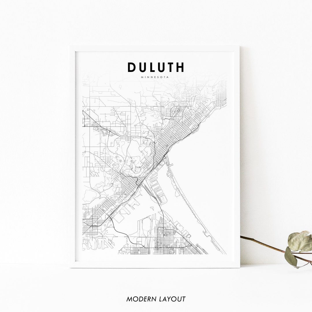 Duluth MN Map Print, Minnesota USA Map Art Poster, Superior, City ...