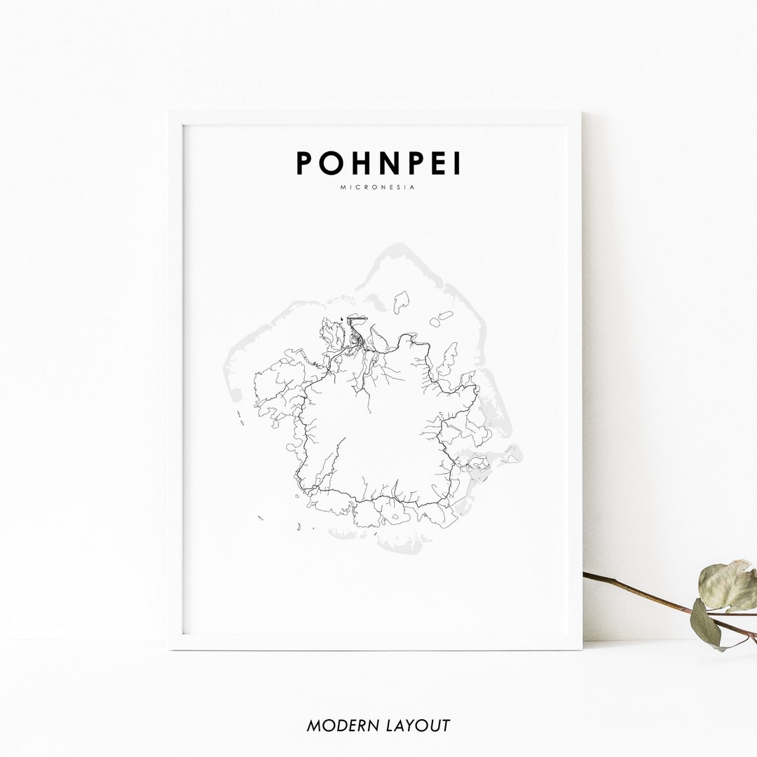 Pohnpei Micronesia Map Print, Ponpei Ponape Ascension FSM, Senyavin ...