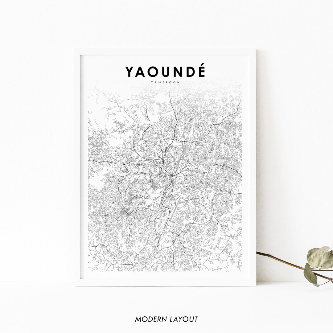 Yaounde Cameroon Map Print, Map Art Poster, Yaoundé Africa City Street ...