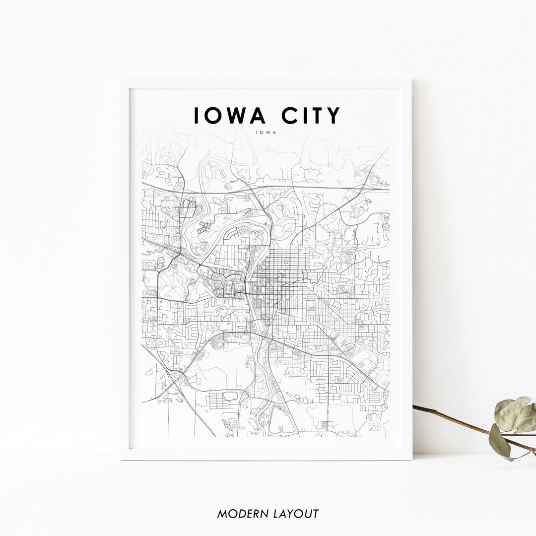 Iowa City IA Map Print, Iowa USA Map Art Poster, UI Uiowa, City Road ...