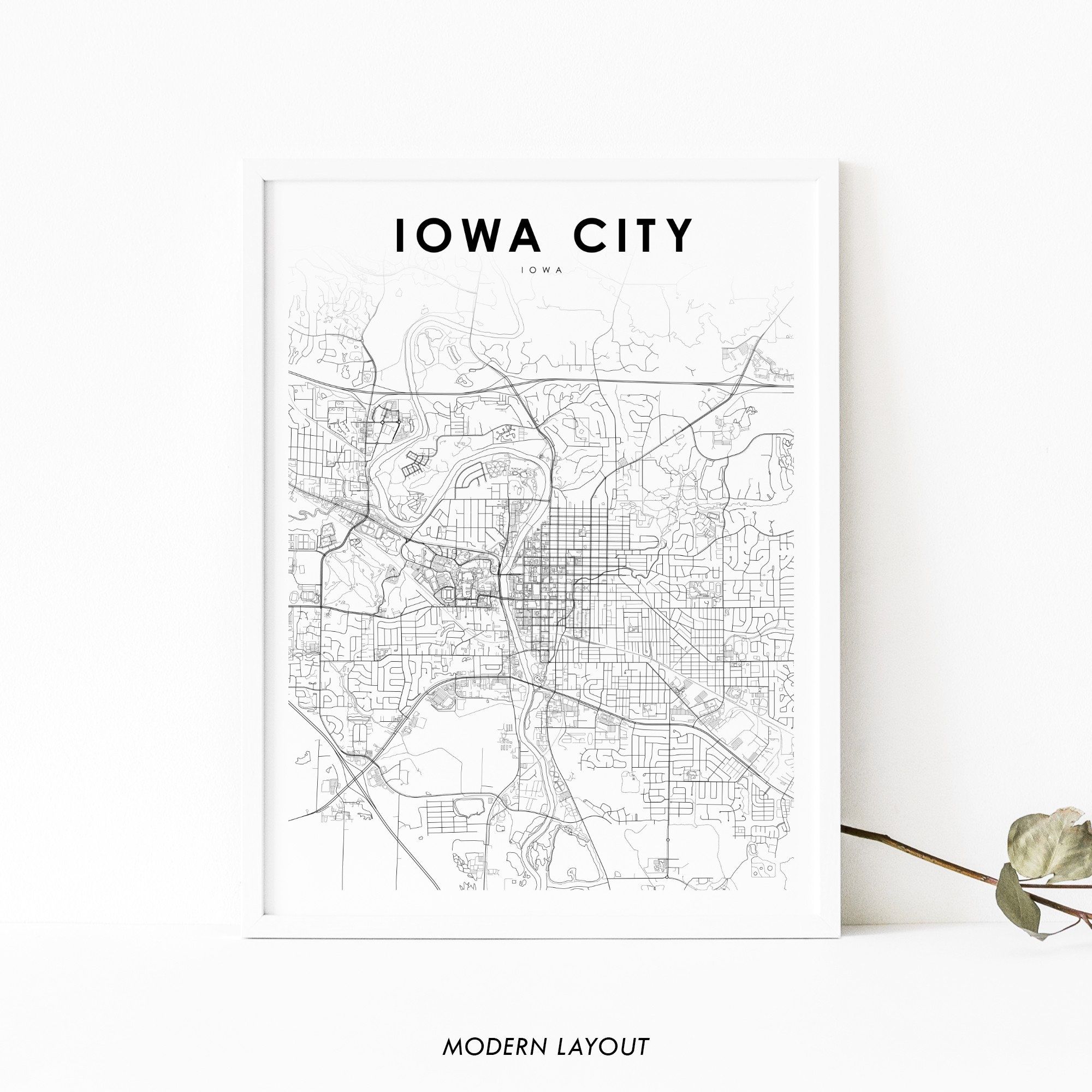 Iowa City IA Map Print, Iowa USA Map Art Poster, UI Uiowa, City Road ...