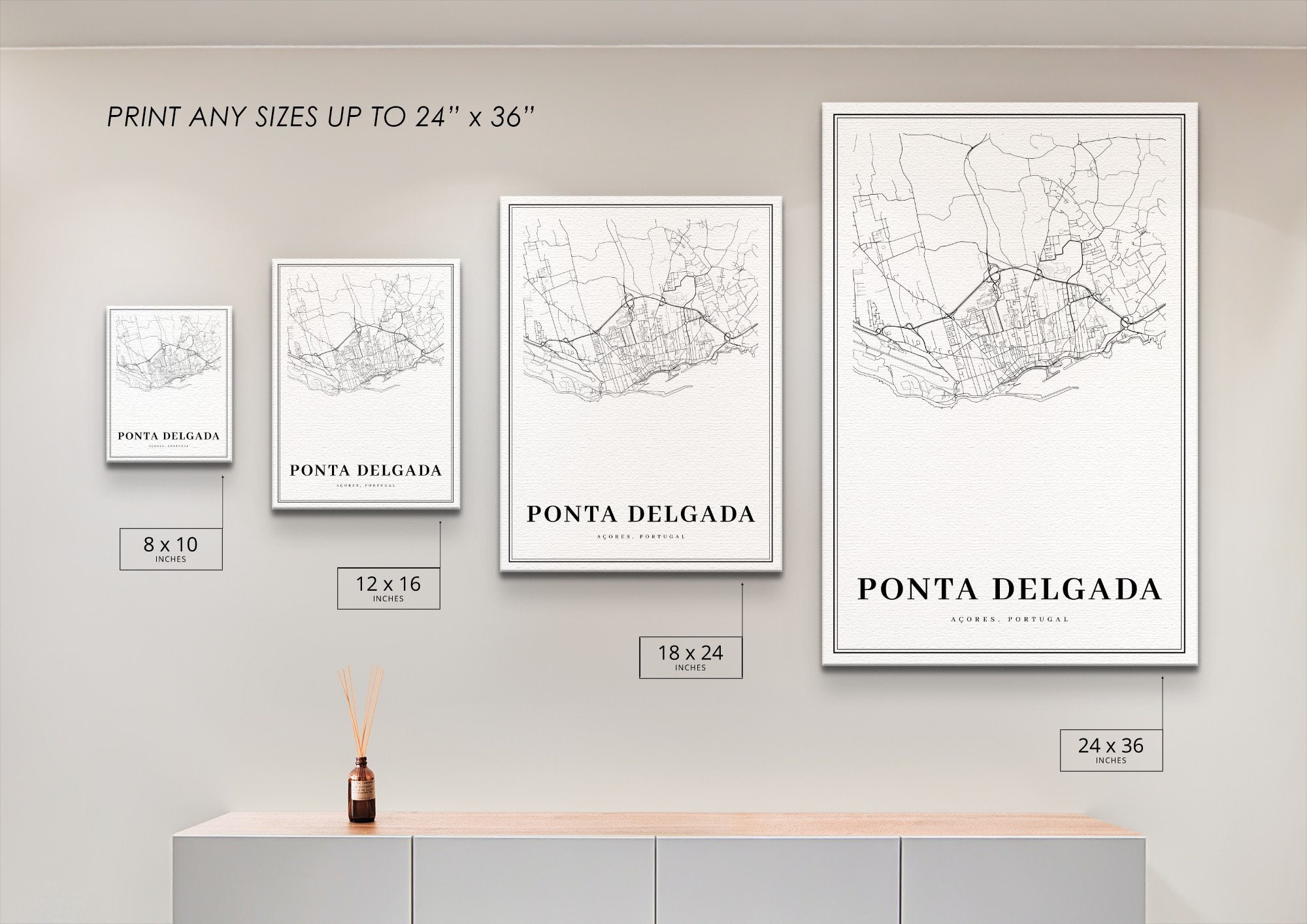 Ponta Delgada Azores Map Print, Portugal Road Map Poster, São Miguel ...