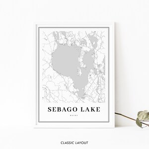 Sebago Lake ME Map Print, Maine USA Map Art Poster, Cumberland, City Street Road Map Print ...