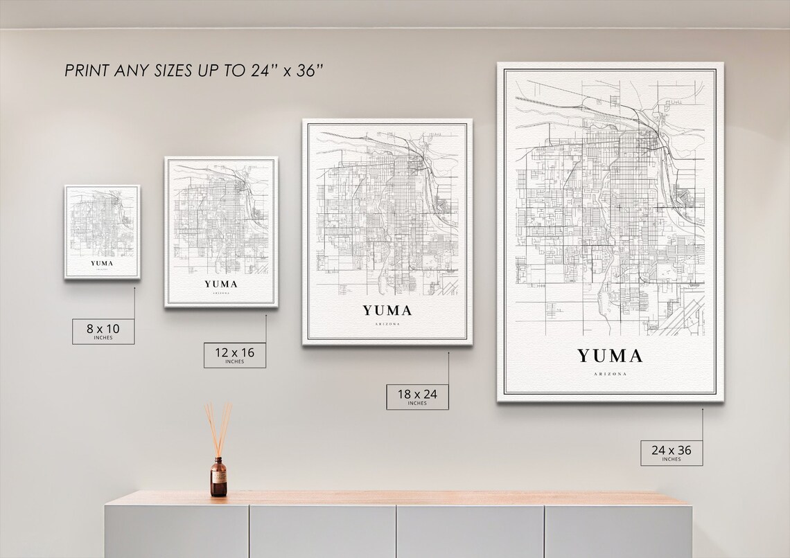 Yuma AZ Map Print, Arizona USA Map Art Poster, City Street Road Map ...