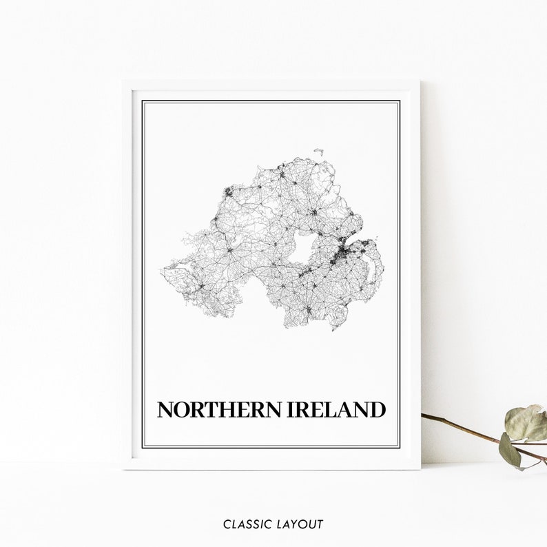 Northern Ireland Map Print Road Map Art Poster UK United | Etsy