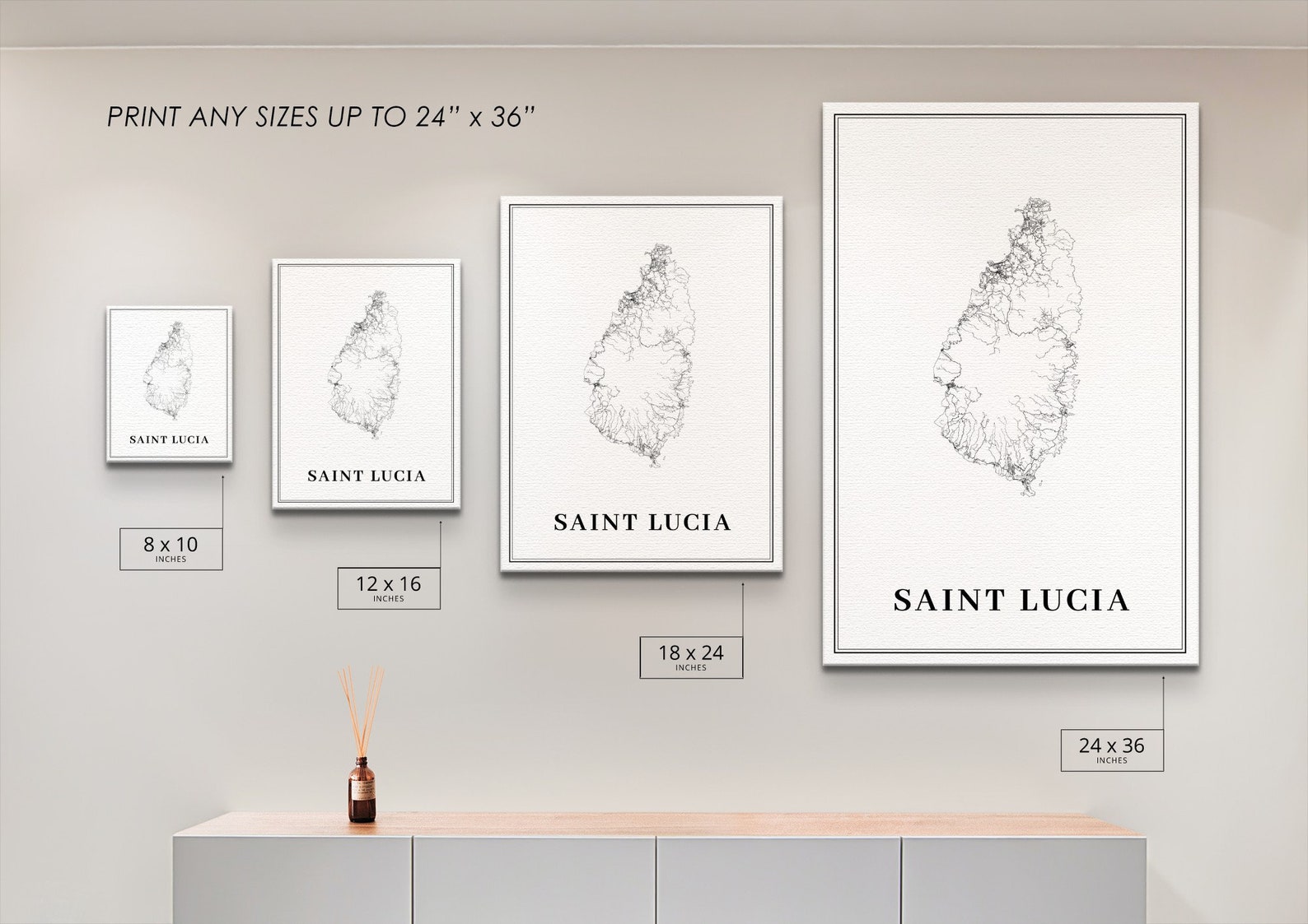 Saint Lucia Map Print, Country Road Map Poster, St. Lucia Sainte-lucie ...