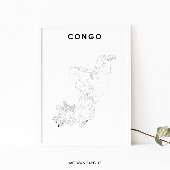 Republic of the Congo Map Print Road Map Art Poster | Etsy