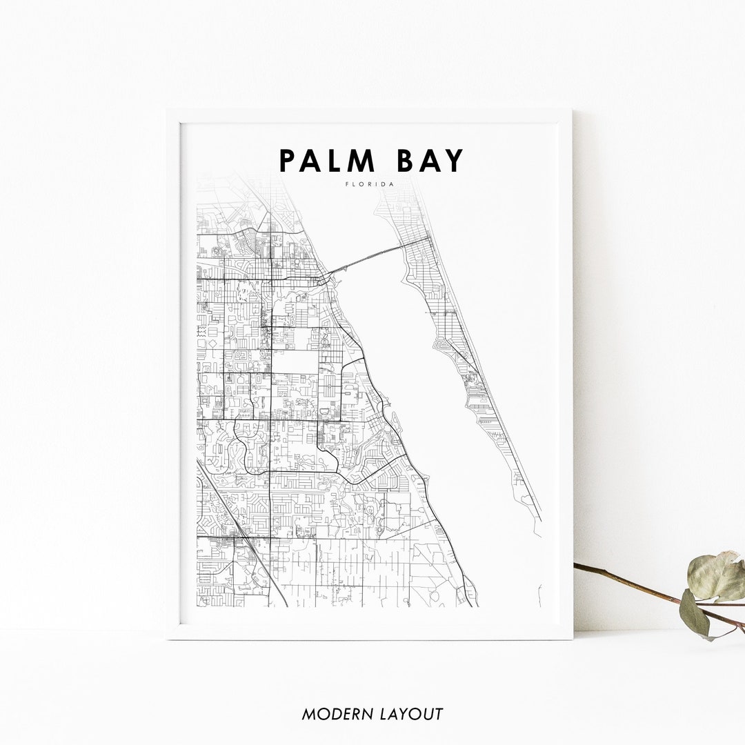 Palm Bay FL Map Print, Florida USA Map Art Poster, Brevard County, City ...