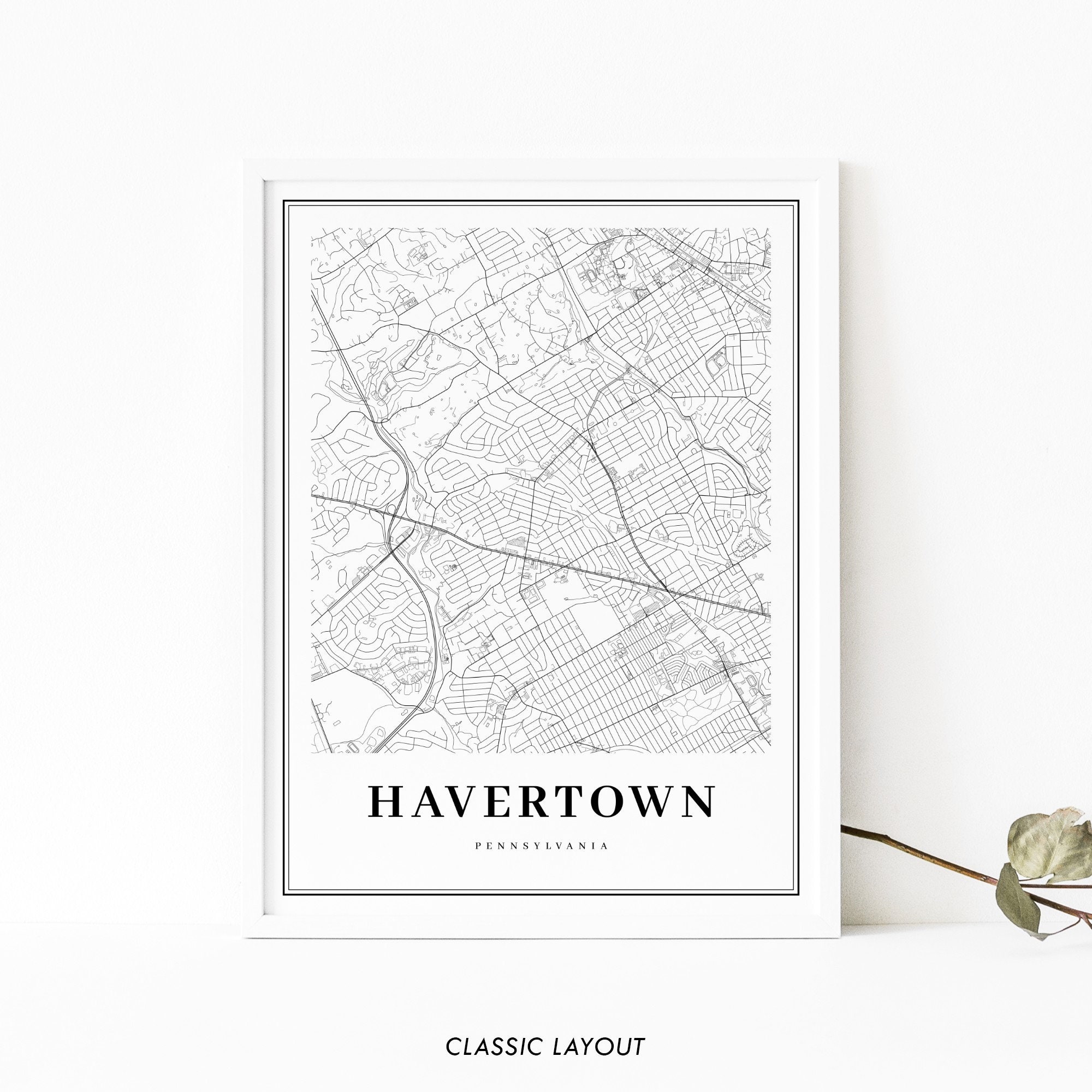 Havertown PA Map Print, Pennsylvania USA Map Art Poster, Haverford City ...