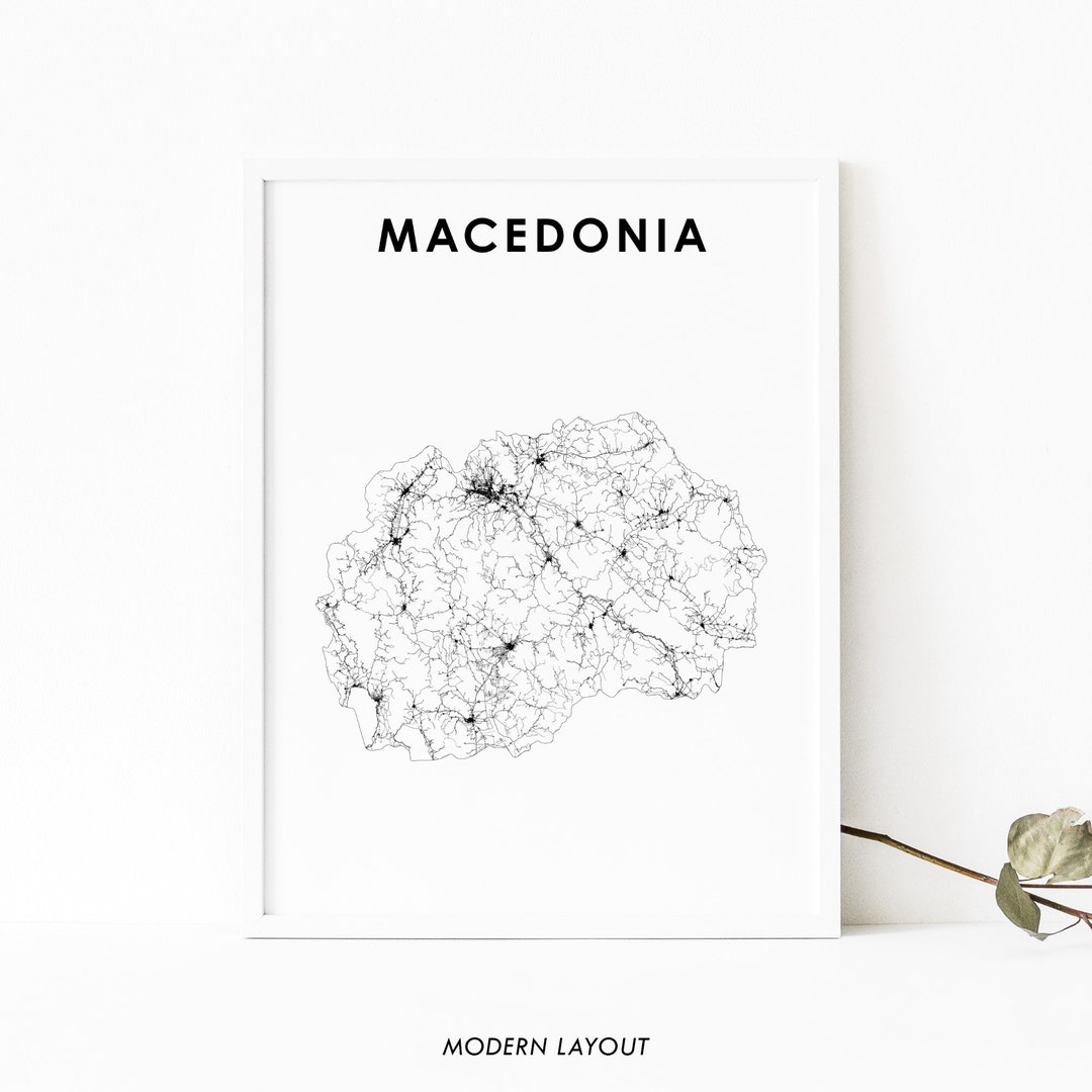 Macedonia Map Print, Country Road Map Poster, North Macedonia Skopje ...