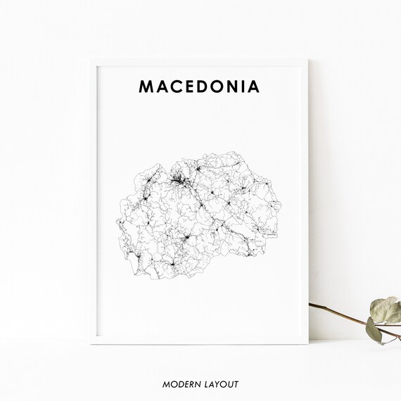 Macedonia Map Print Country Road Map Poster North Macedonia | Etsy