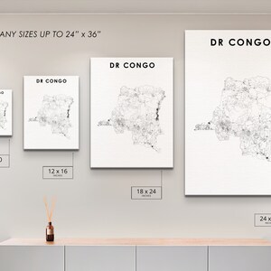 DR Congo Map Print, Road Map Art Poster, DRC Democratic Republic of the ...