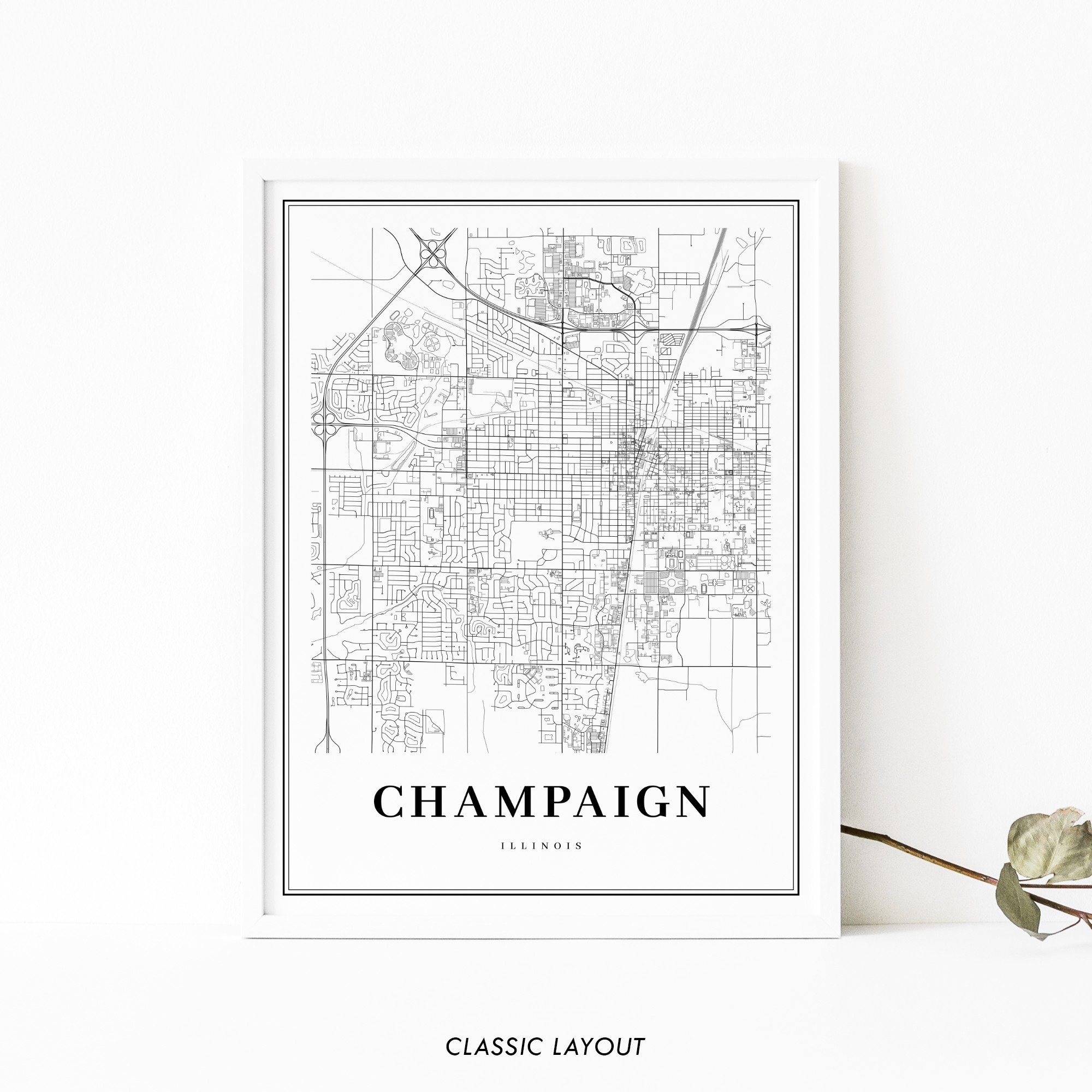 Champaign IL Map Print Illinois USA Map Art Poster Urbana - Etsy