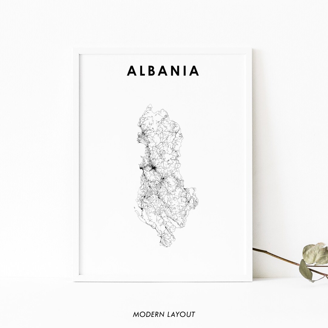 Albania Map Print, Country Road Map Art Poster, Tirana Albanian Europe ...