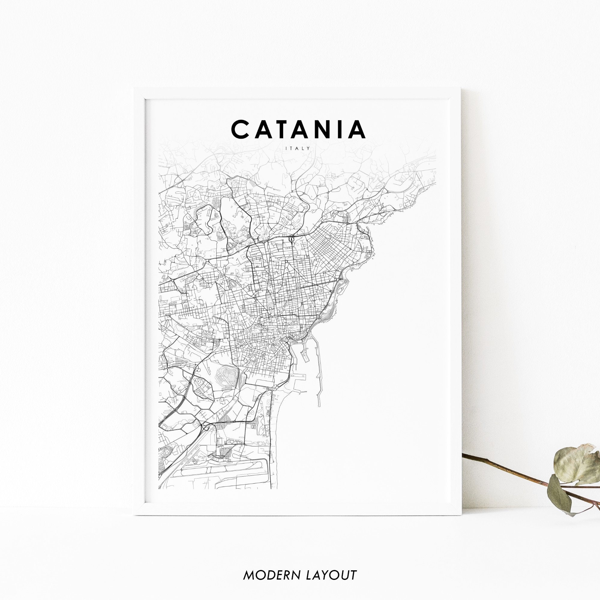 Catania Italy Map Print, Italia Map Art Poster, Comune Sicily, City ...