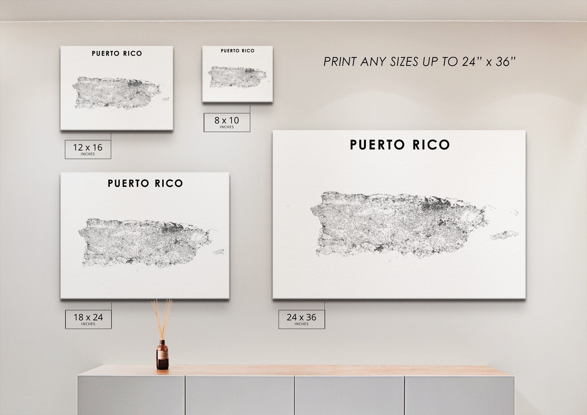 Puerto Rico Map Print, Country Road Map Poster, San Juan, Country Map ...