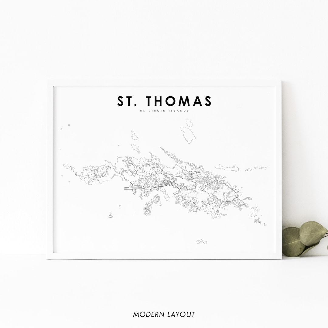 St. Thomas, US Virgin Islands Map Print, Saint Thomas USVI Road Map ...
