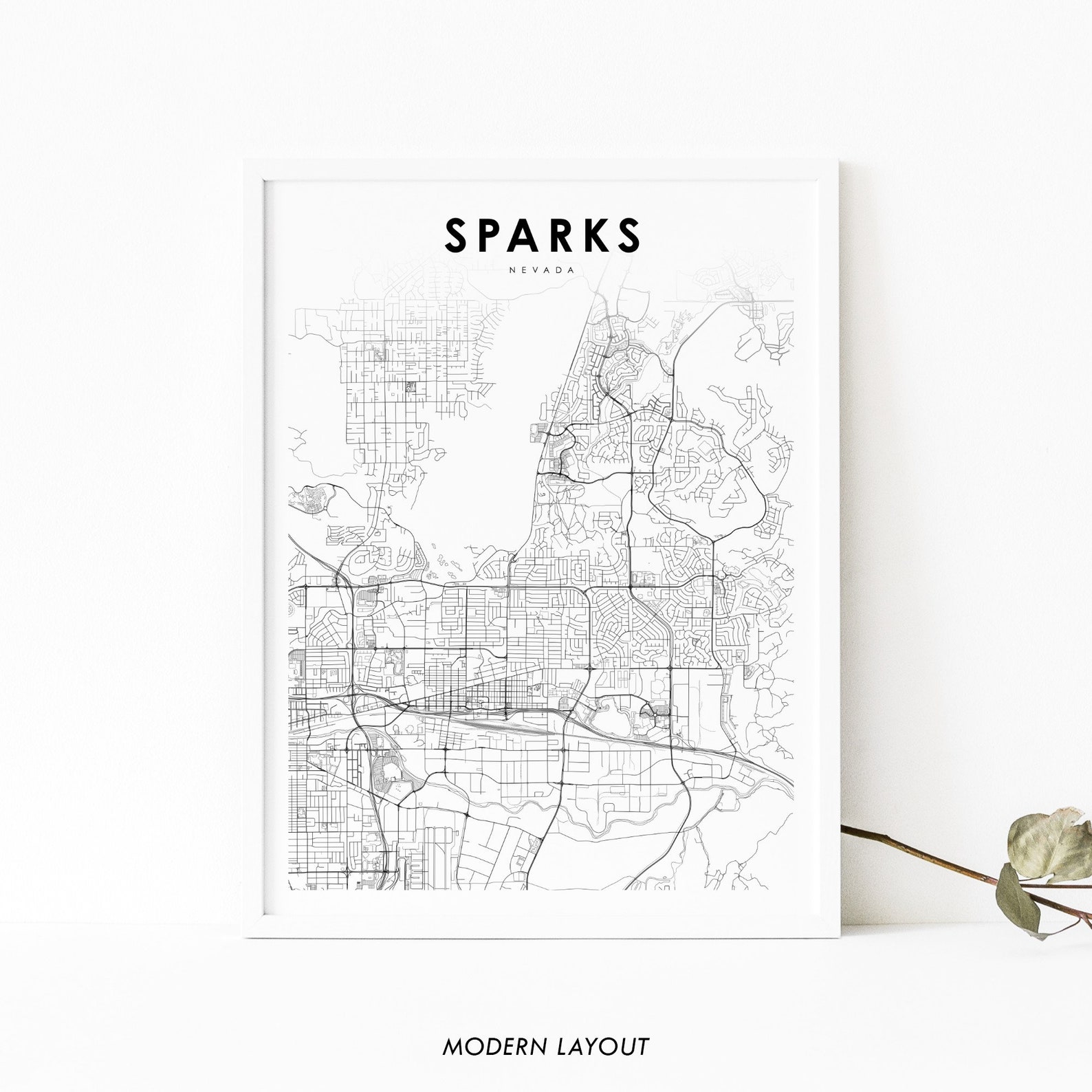 Sparks NV Map Print, Nevada USA Map Art Poster, Reno Washoe, City ...