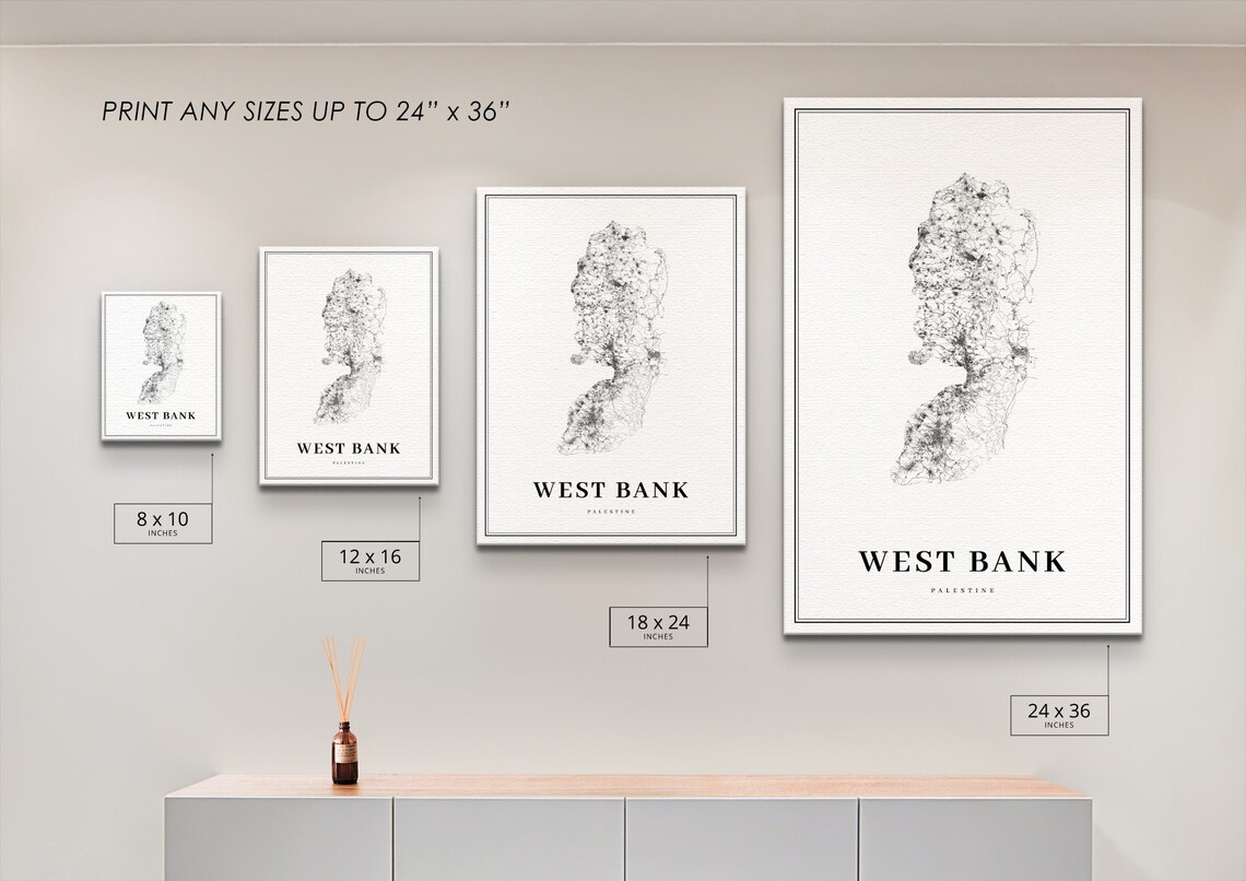 West Bank Map Print, Palestine Road Map Print, الضفة الغربية ...