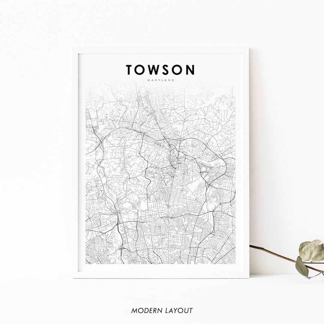 Towson MD Map Print, Maryland USA Map Art Poster, Baltimore, City ...