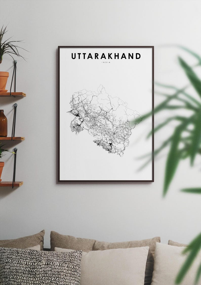 Uttarakhand India Map Print, Road Map Art Poster, Uttaranchal ...