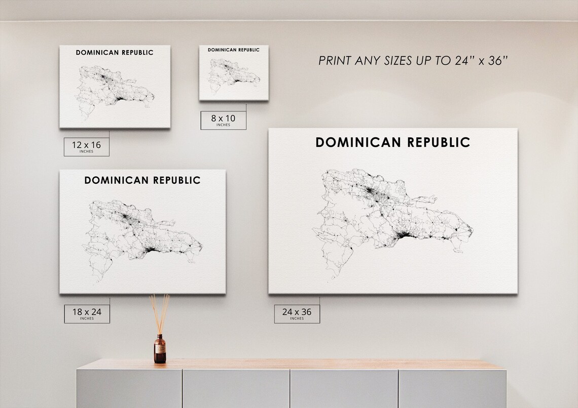 Dominican Republic Map Print, Road Map Art Poster, Dominicana Dominica ...