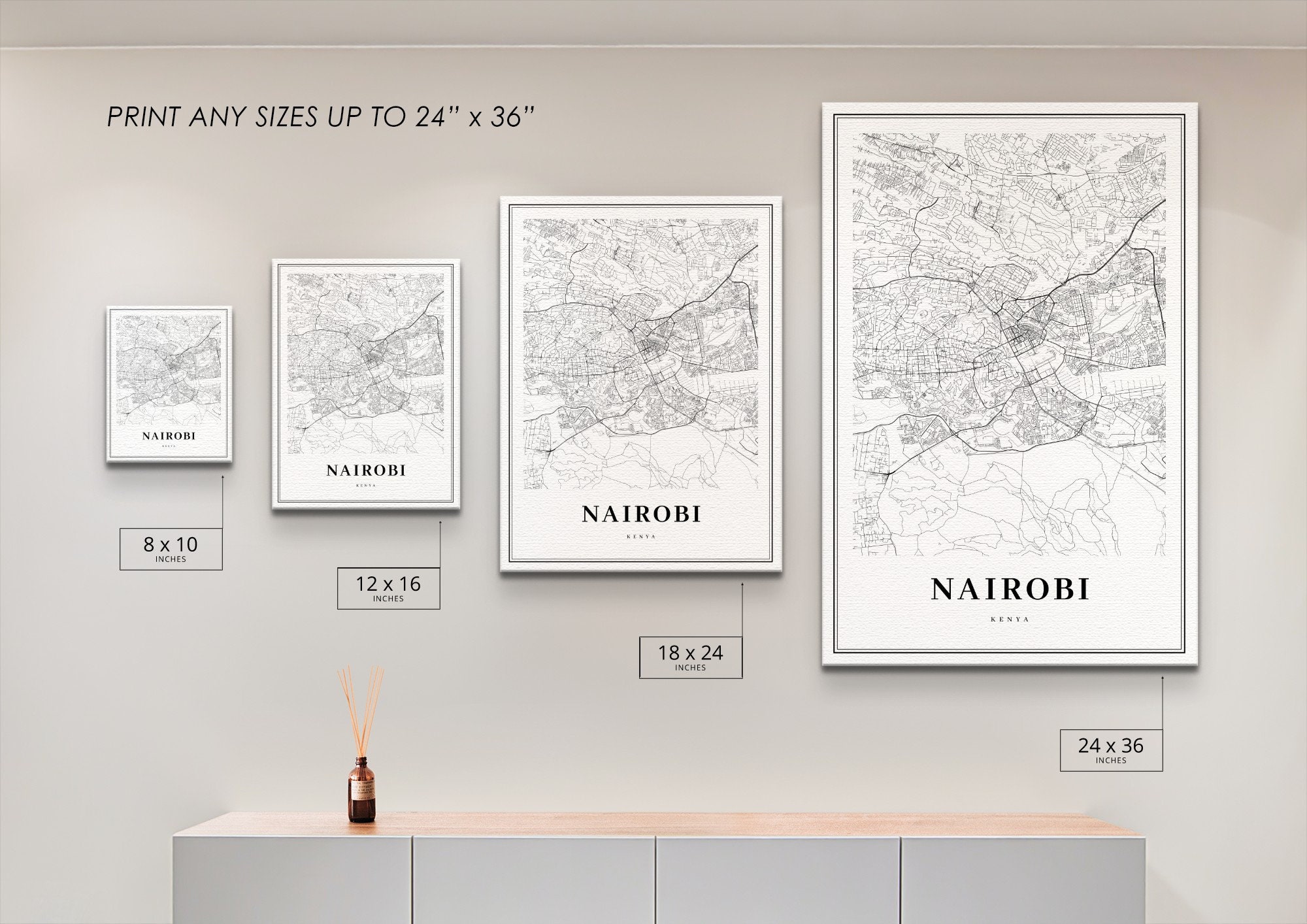 Nairobi Kenya Map Print, Map Art Poster, Nyrobi Africa City Street Road ...