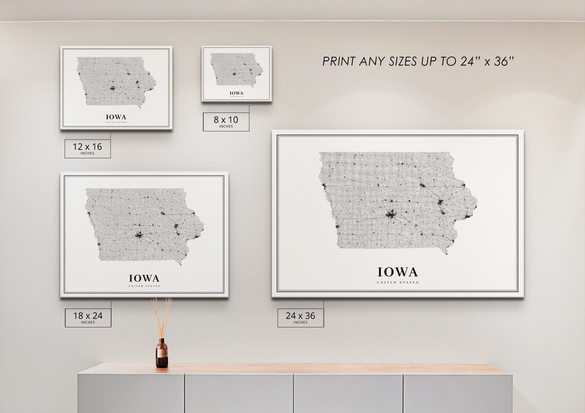 Iowa Map Print State Road Map Print IA USA United States Map | Etsy