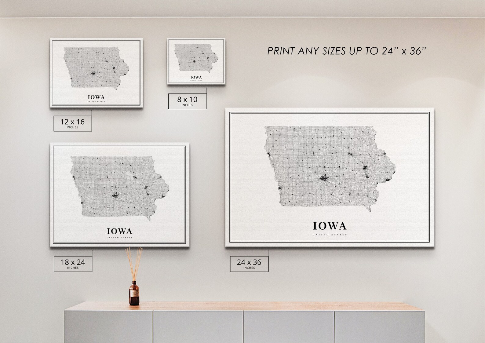 Iowa Map Print State Road Map Print IA USA United States Map | Etsy