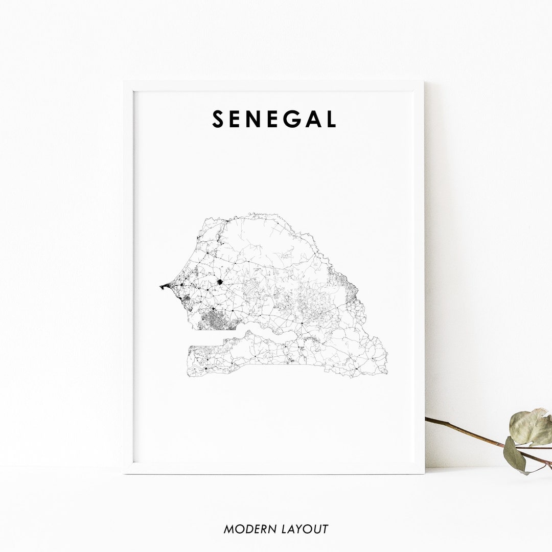 Senegal Map Print, Country Road Map Art Poster, Sénégal Dakar West ...