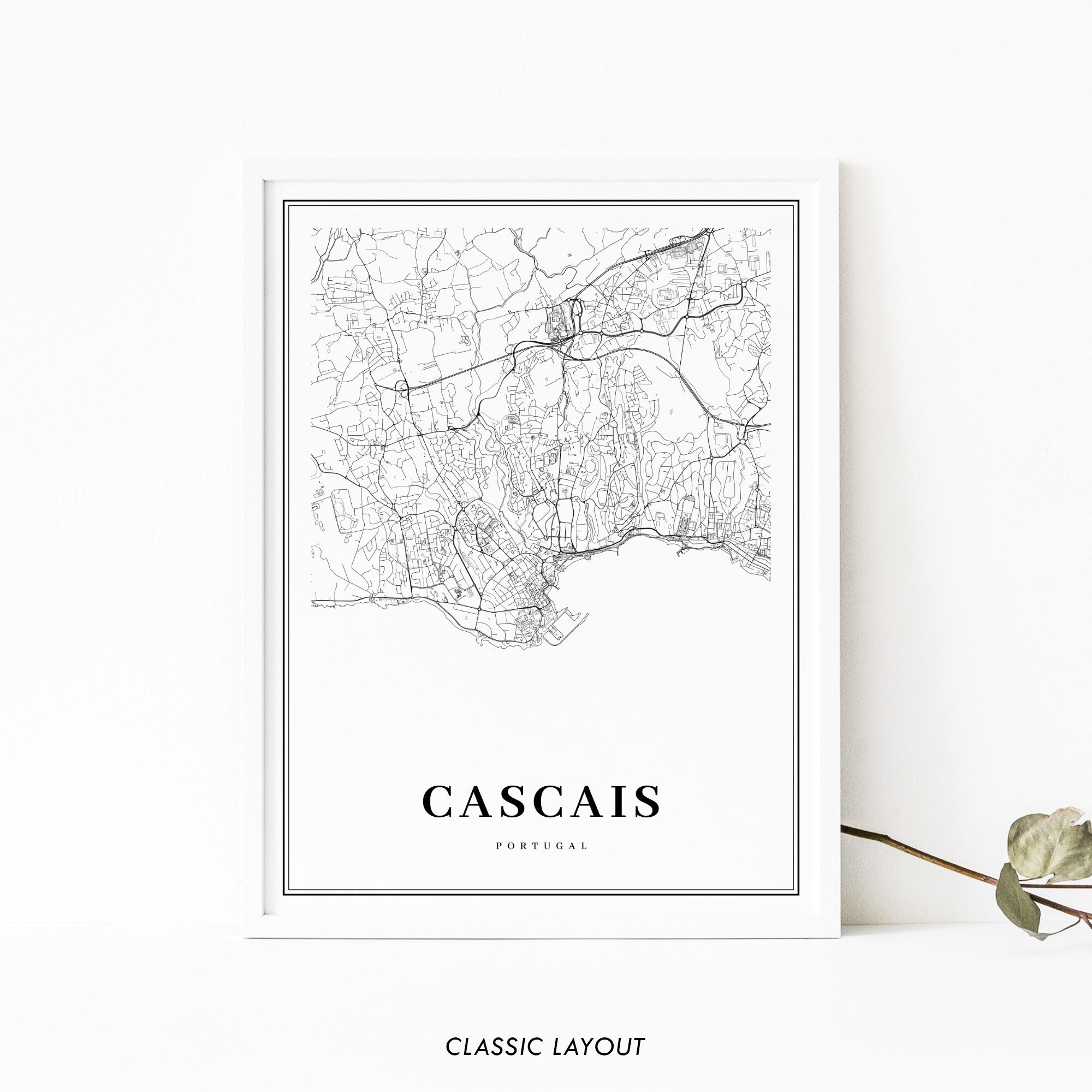 Cascais Portugal Map Print, Map Art Poster, Lisbon Portuguese Riviera ...