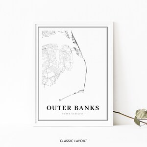The Outer Banks NC Map Print, North Carolina USA Map Art Poster, City ...