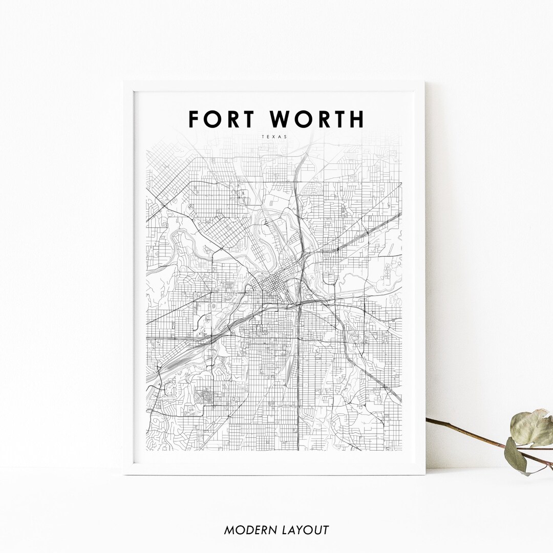 Downtown Fort Worth TX Map Print, Texas USA Map Art Poster, City Street ...