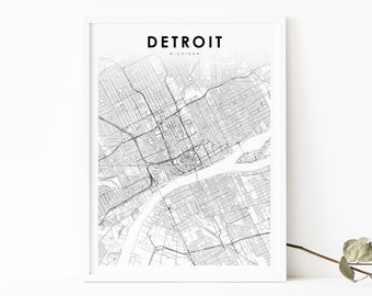 Detroit Michigan Map Print Street Poster City Road - Etsy