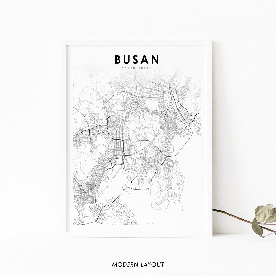 Downtown Busan South Korea Map Print, 부산 부산시 대한민국 한국 남한 지도 Map Art ...