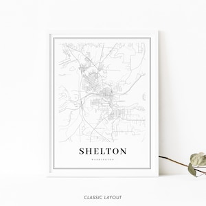 Shelton WA Map Print, Washington USA Map Art Poster, Mason County, City ...
