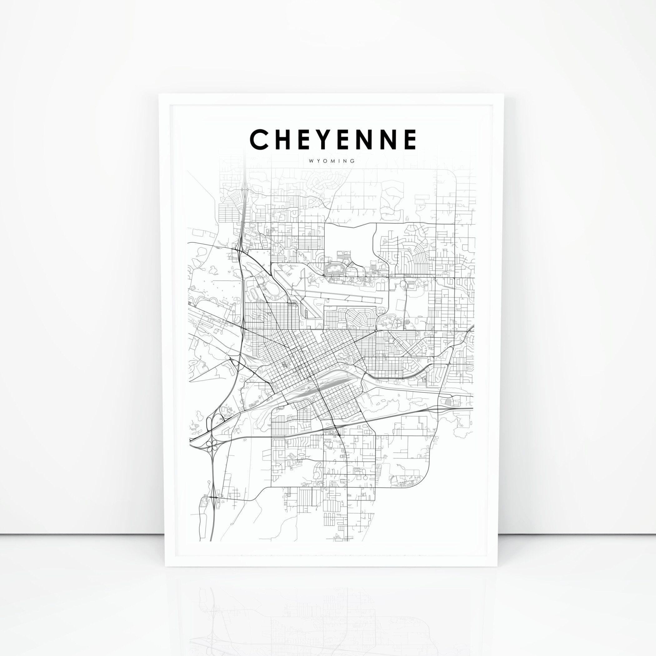 Cheyenne WY Map Print Wyoming USA Map Art Poster Laramie | Etsy
