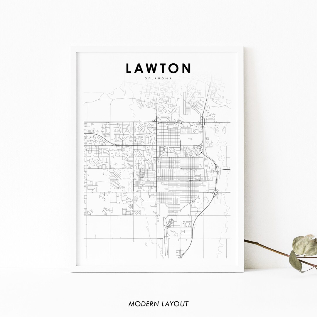 Lawton OK Map Print, Oklahoma USA Poster, City Street Road Map Art ...