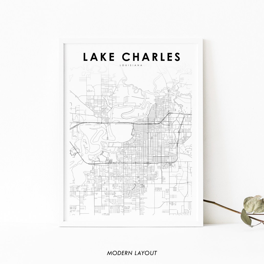 Lake Charles LA Map Print, Louisiana USA Map Art Poster, City Street ...