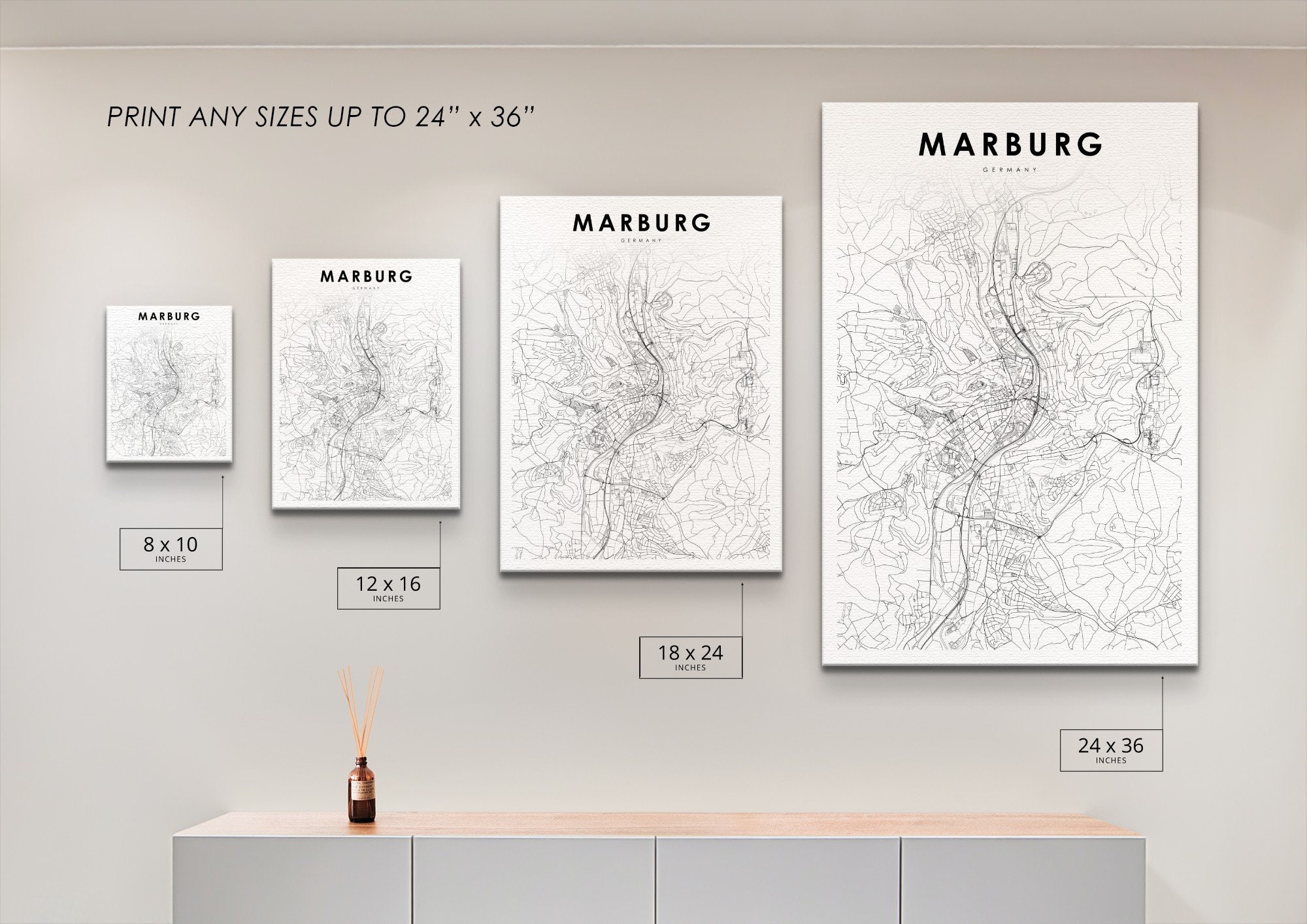 Prints Art & Collectibles Digital Prints Marburg Germany Map Print City ...