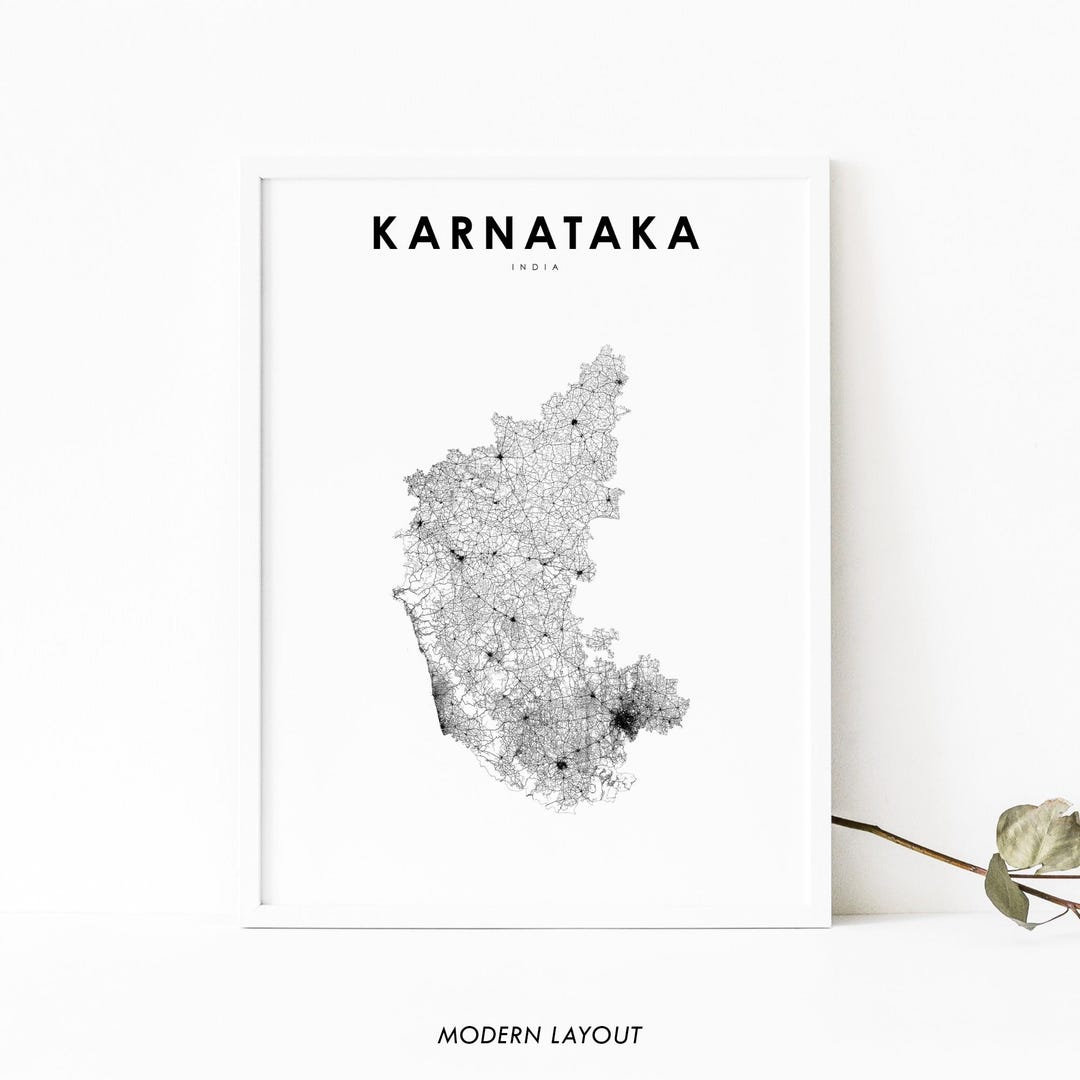 Karnataka India Map Print, Road Map Art Poster, Bengaluru Bangalore ...