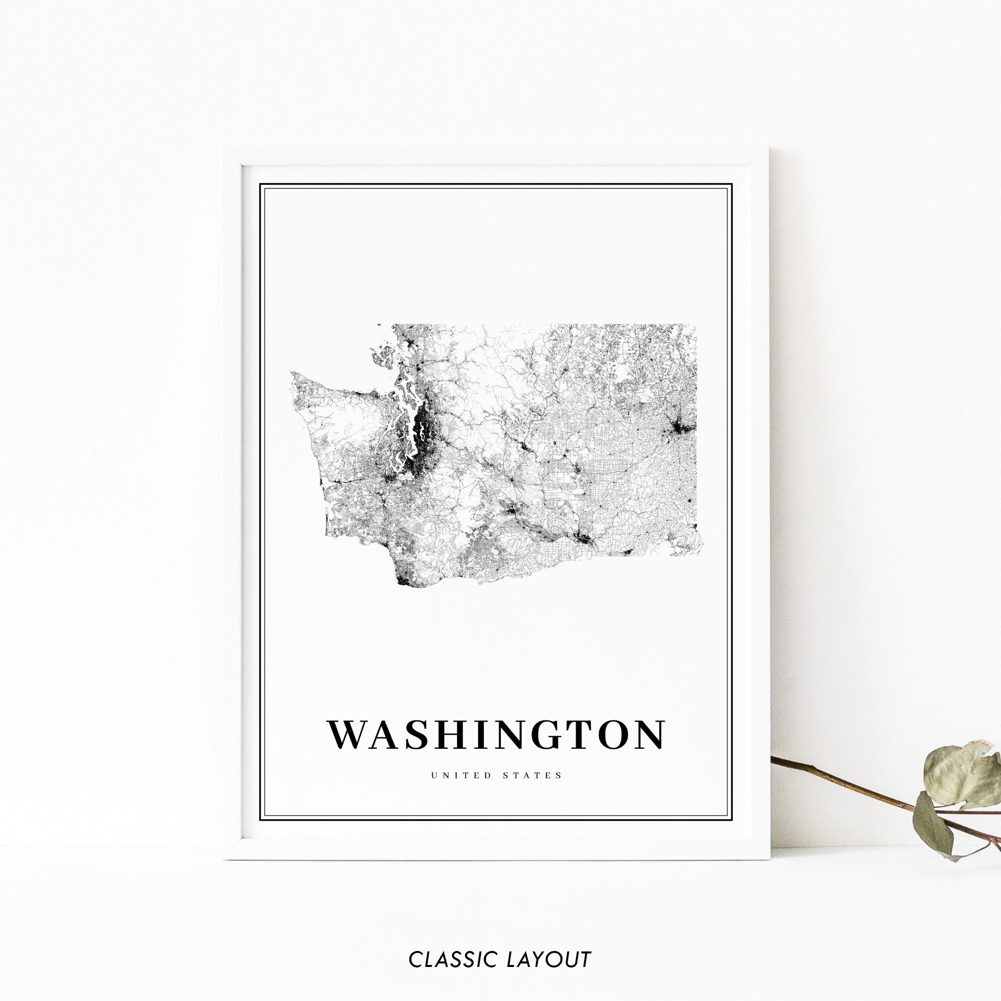 Washington Map Print, State Road Map Print, WA USA United States Map ...