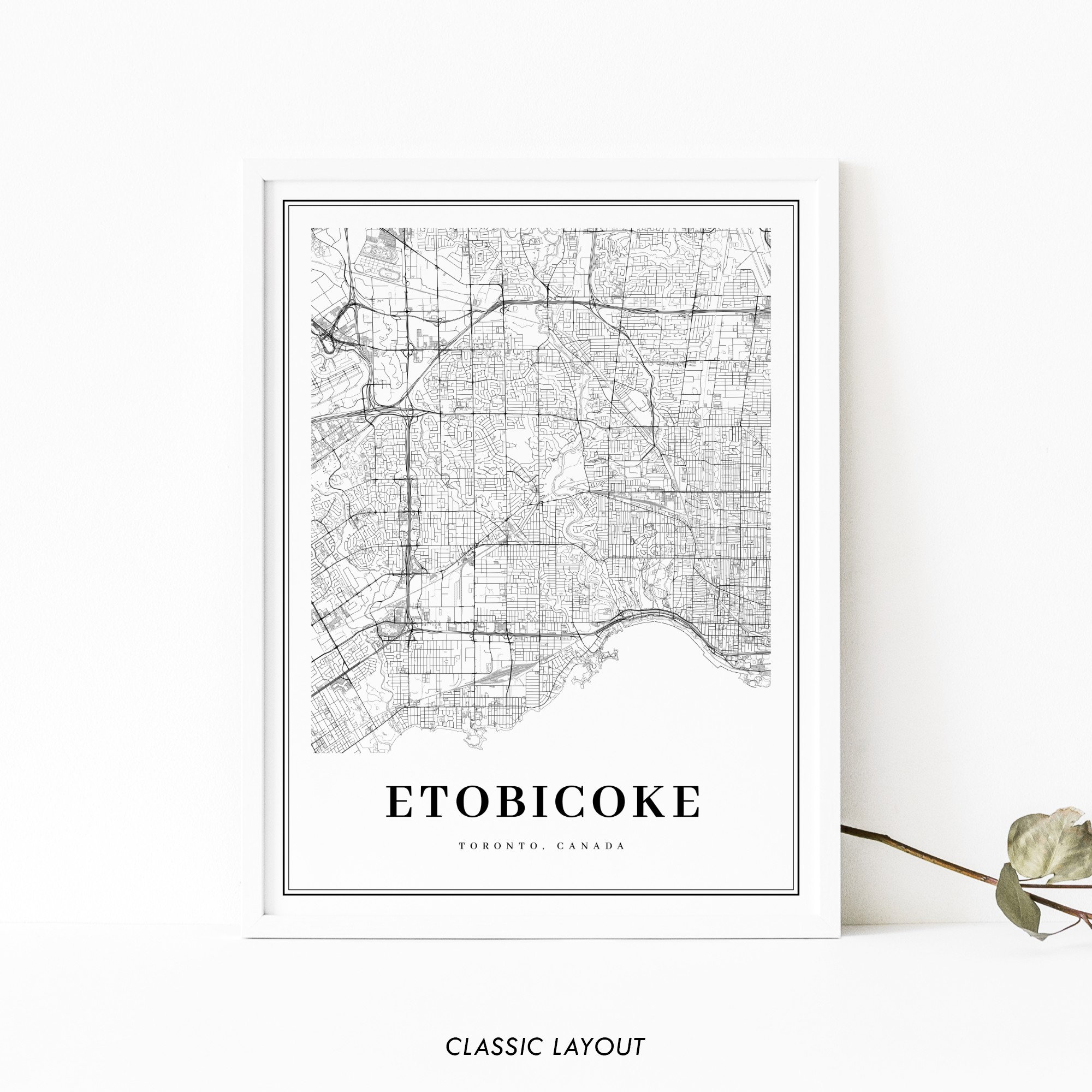 Etobicoke Toronto Map Print, Ontario ON Canada Map Art Poster, City ...