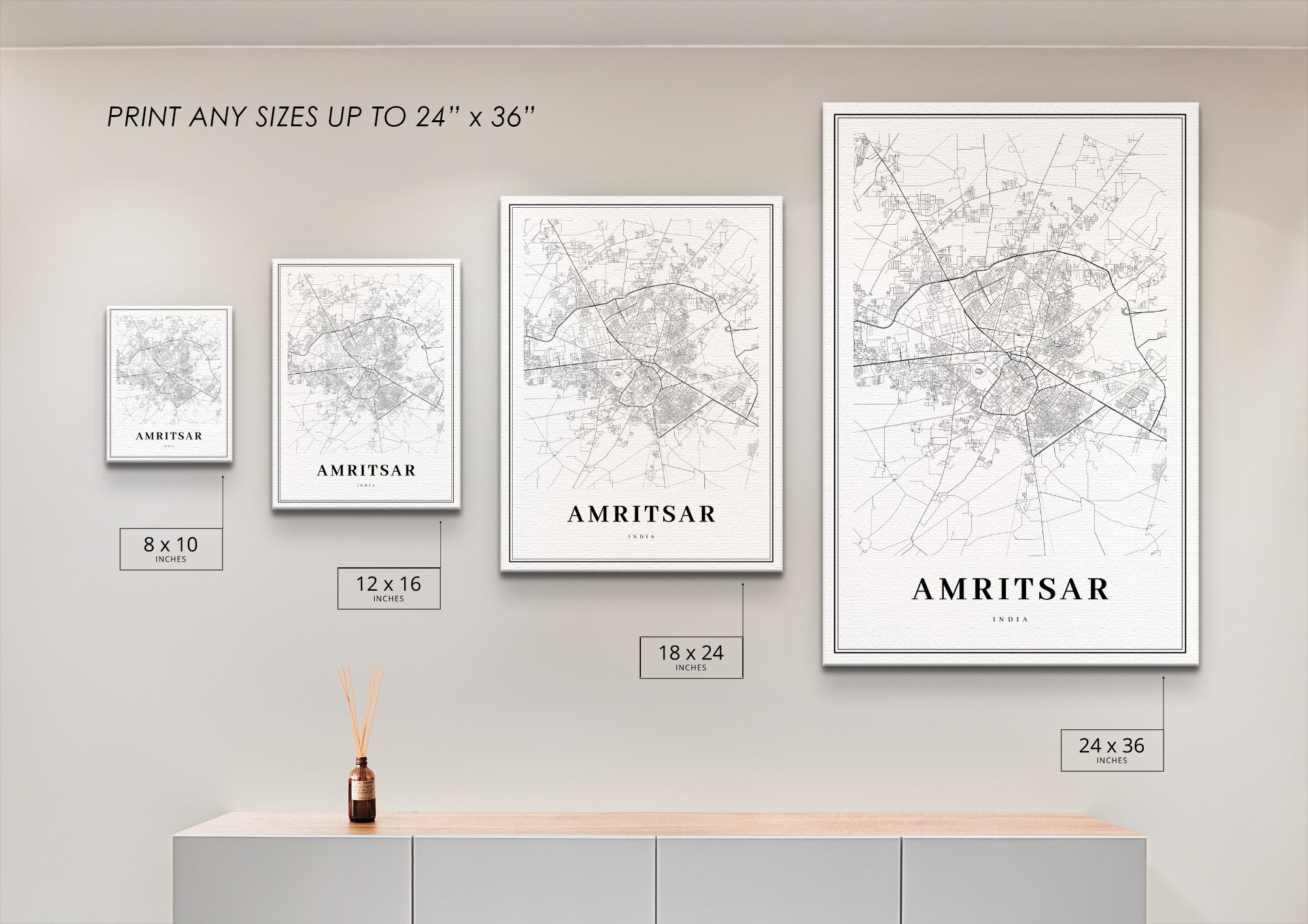 Amritsar India Map Print, Map Art Poster, Ambarsar Punjab, City Street ...