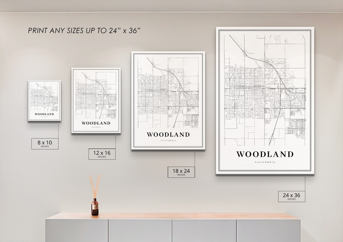 Woodland CA Map Print, California USA Map Art Poster, Yolo County, City ...