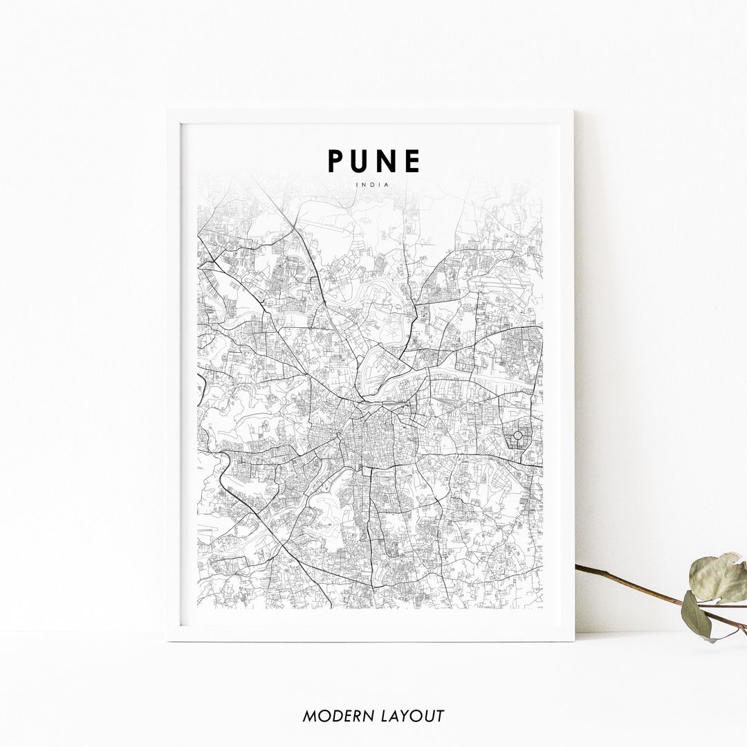 Pune India Map Print, Maharashtra Map Art Poster, Poona, City Street ...