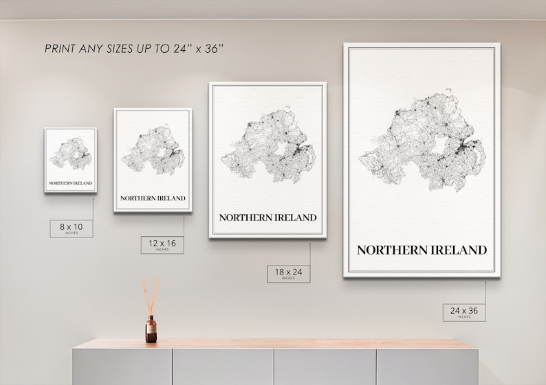 Northern Ireland Map Print, Road Map Art Poster, UK United Kingdom ...
