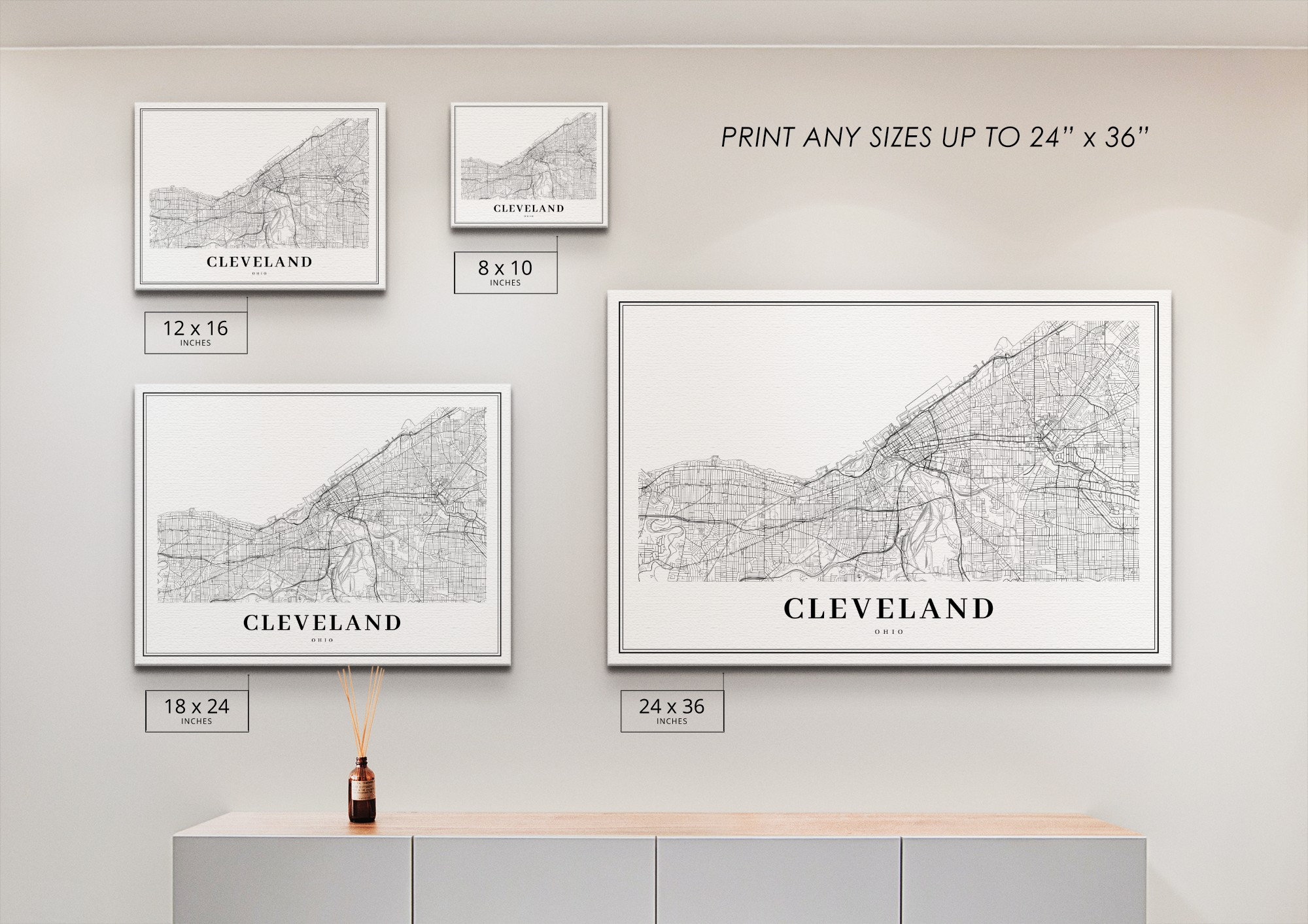 Cleveland OH Map Print, Ohio USA Map Art Poster, City Street Road Map ...