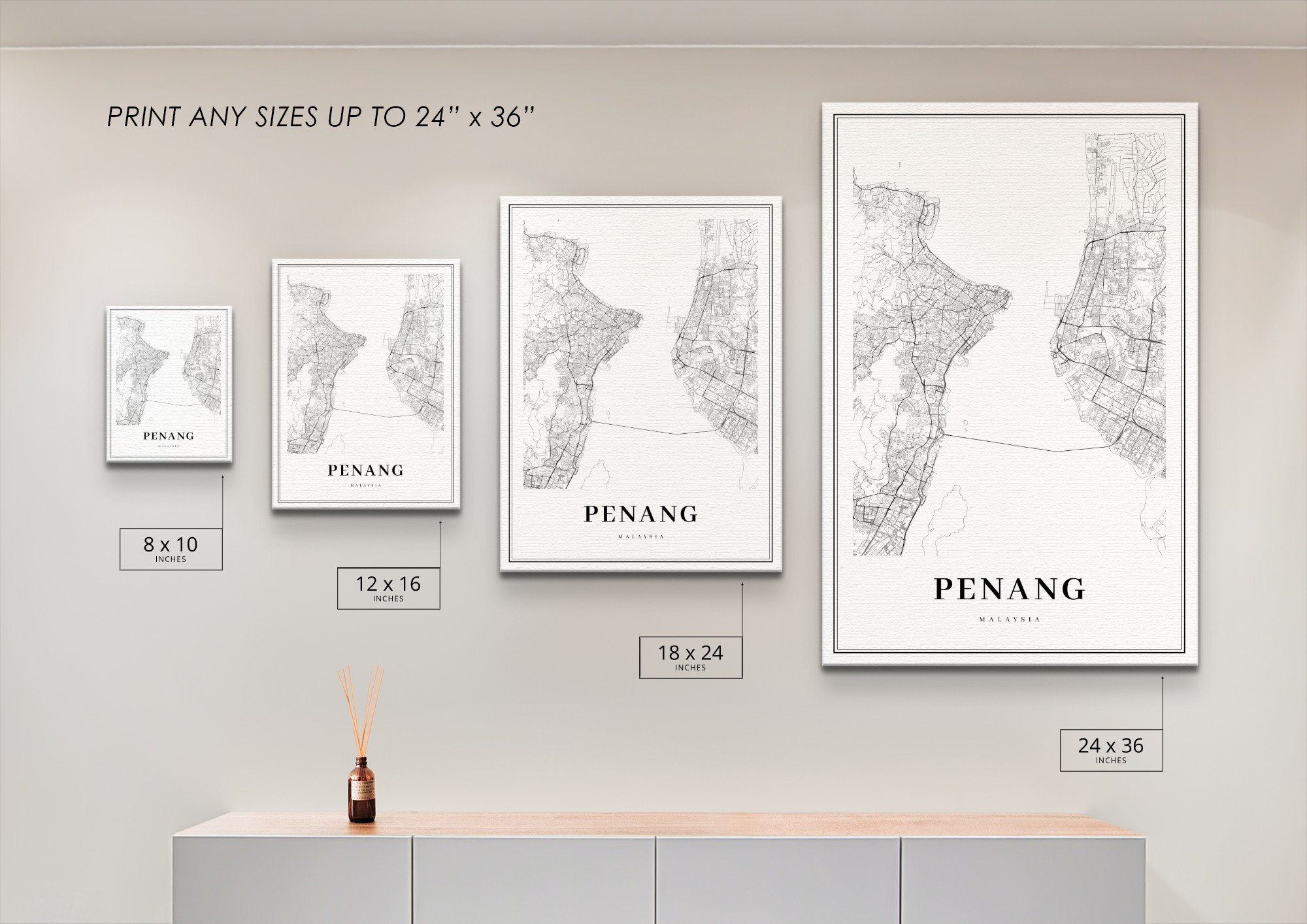 Penang Malaysia Map Print Map Art Poster George Town City | Etsy